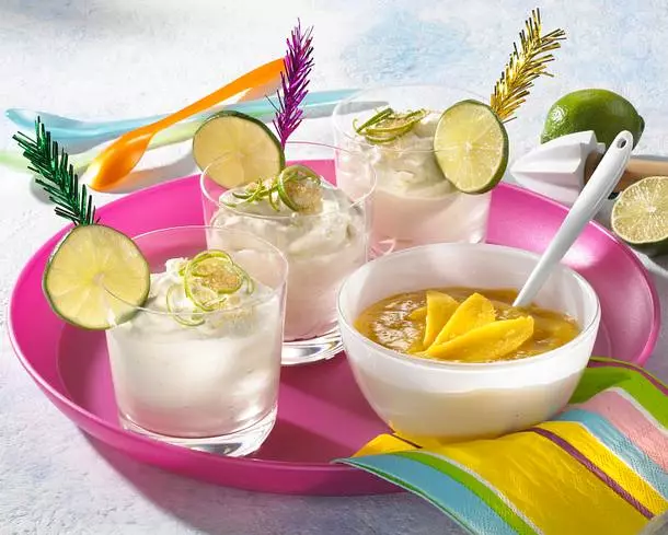 Lime yoghurt cream with mango sauce recipe