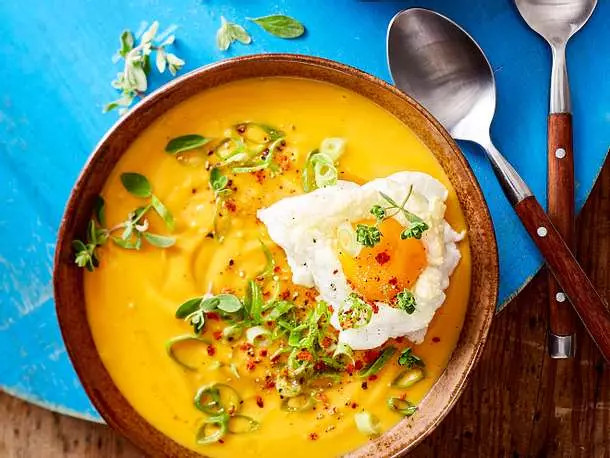 Cloud Eggs on Sweet Potato Soup Recipe