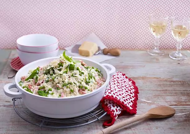 Pea risotto ine yakabikwa ham recipe