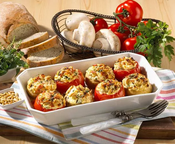 Tomato and mushroom stuffed with cheese recipe 43895_1