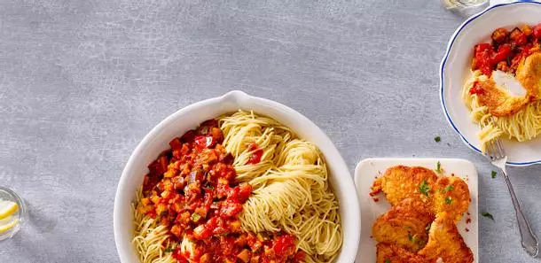 Spaghetti met Groentesous en Kalkoen Piccata Resep 55638_1