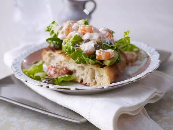 Ciabatta panggang dengan salad udang dan resipi Mayonis Lemon Caper 57299_1