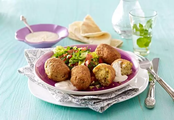 Falafel with sesame dip and salad recipe