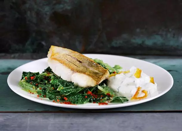 Crispy zander on a spicy orange savoy cabbage recipe