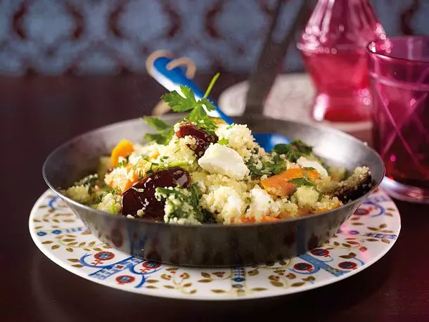 Vegetable couscous with dates and feta recipe