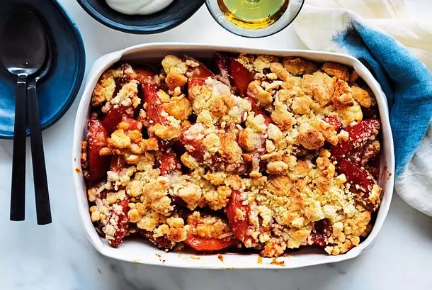 Summertime crumble with plums and marzipan recipe