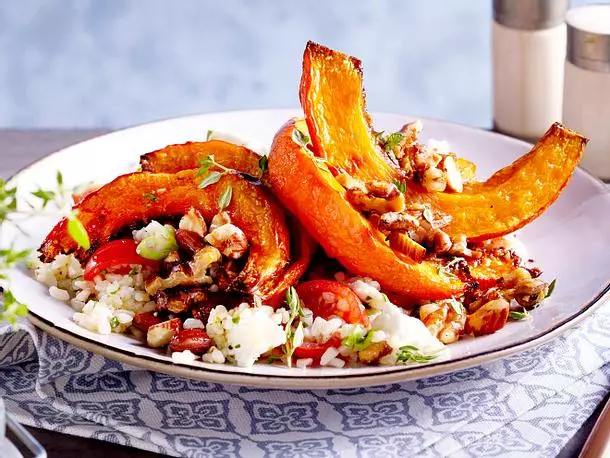 Recipe foar geroosterde pompoen op Bulgur salade