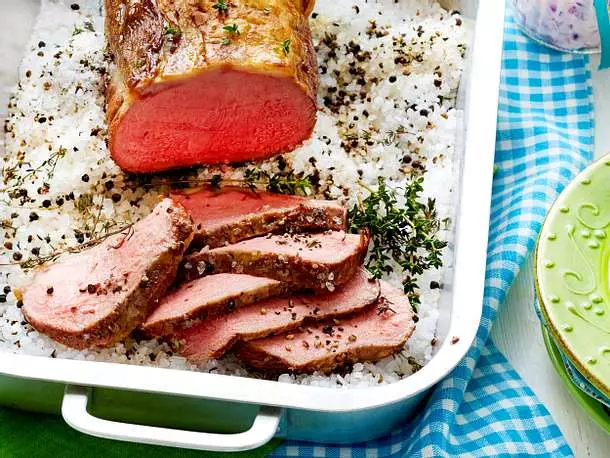 Roast beef in a bed of salt and pepper with onion remoulade recipe