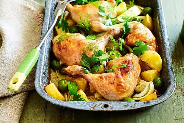 Oven Chicken on Potatoes and Olives recipe