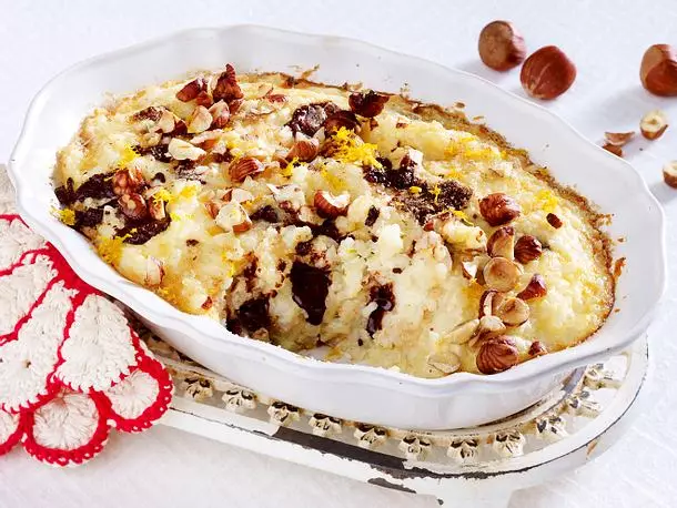 Chocolate milk rice casserole with nut crust recipe