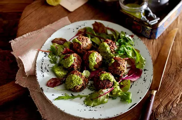 Lentil and zucchini balls with pistachio pesto recipe