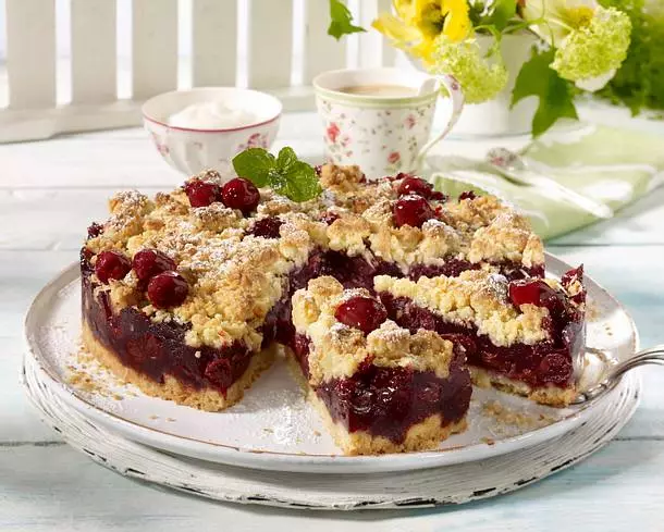 Cherry coconut crumble cake recipe