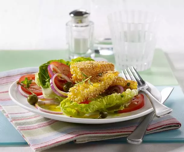 Sesame polenta slices on salad recipe